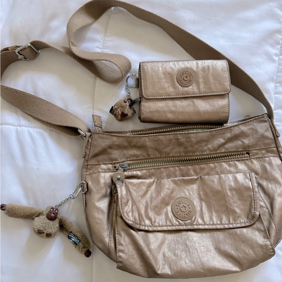 Kipling | Bags | Kipling Gold Metallic Bag And Wallet Set | Poshmark